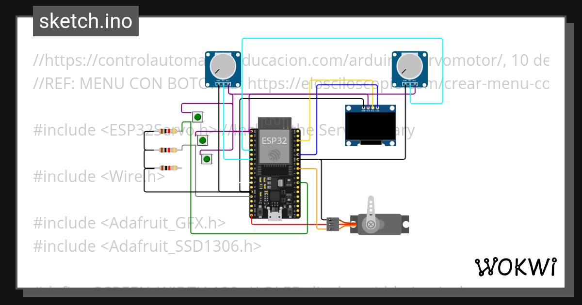 ESP32_SERVO360_OLED_SENS - Wokwi ESP32, STM32, Arduino Simulator
