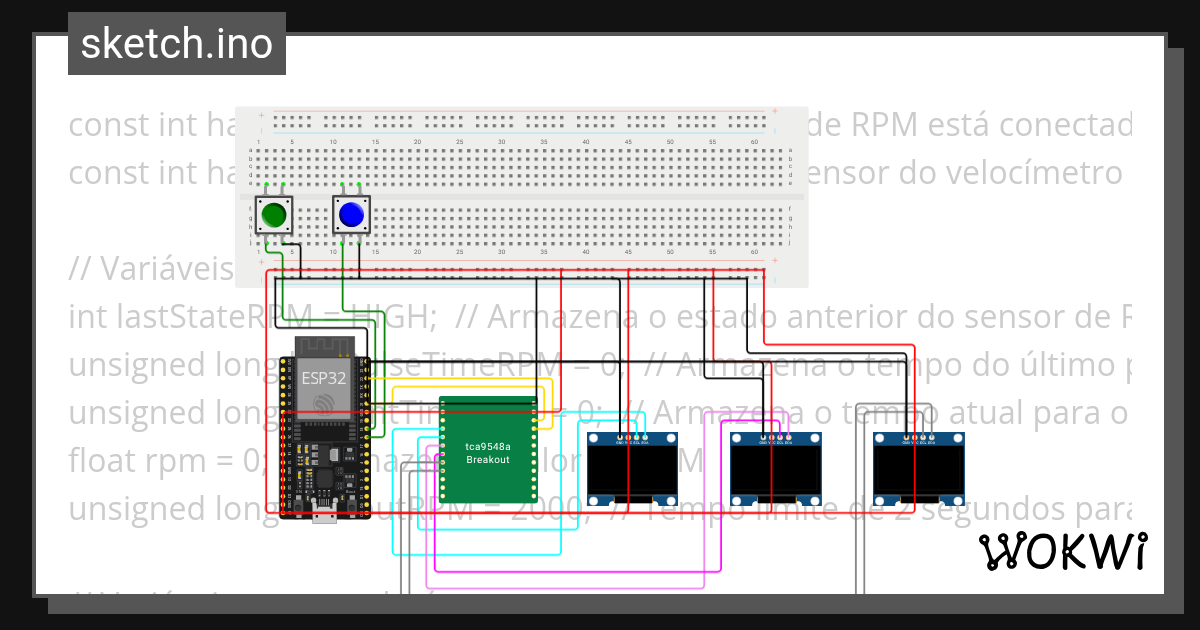 VELOCIMETRO+CONTA GIRO + TELA - Wokwi ESP32, STM32, Arduino Simulator
