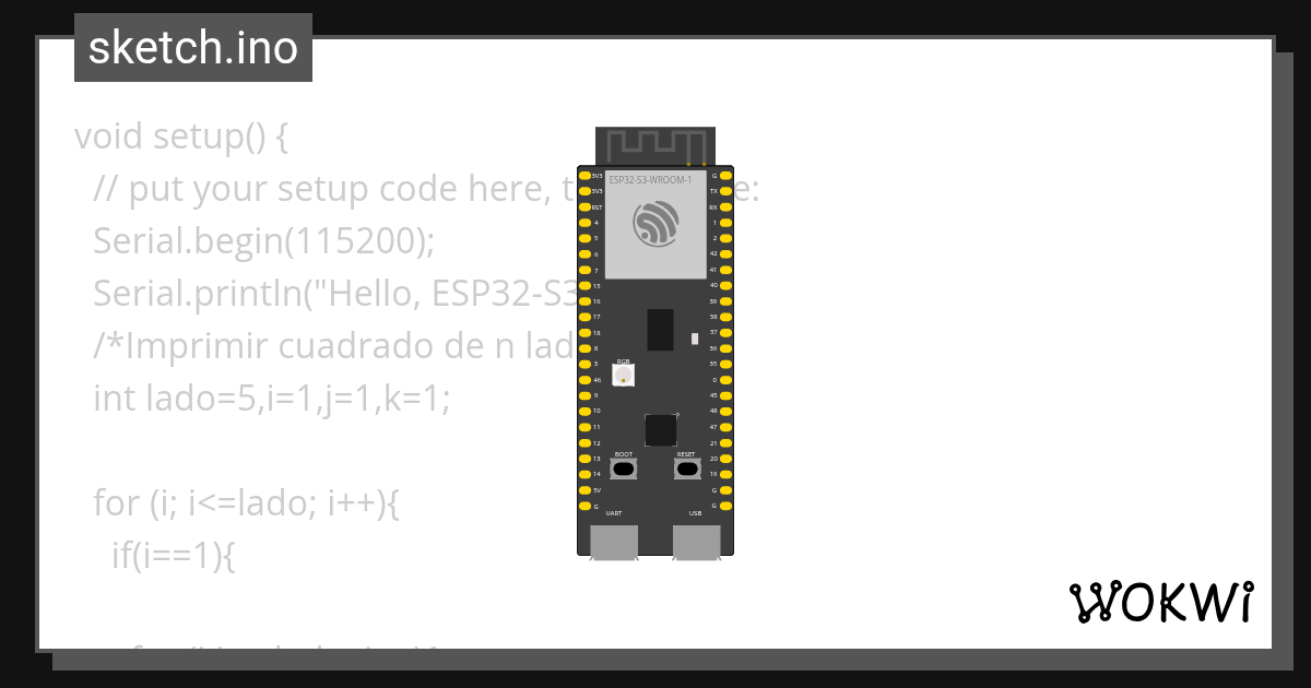 imprimir cuadrado - Wokwi ESP32, STM32, Arduino Simulator