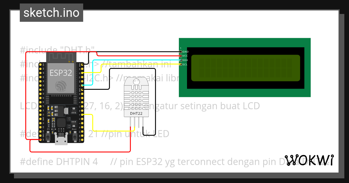 ESP32 DHT lam lai vs led lcd - Wokwi ESP32, STM32, Arduino Simulator