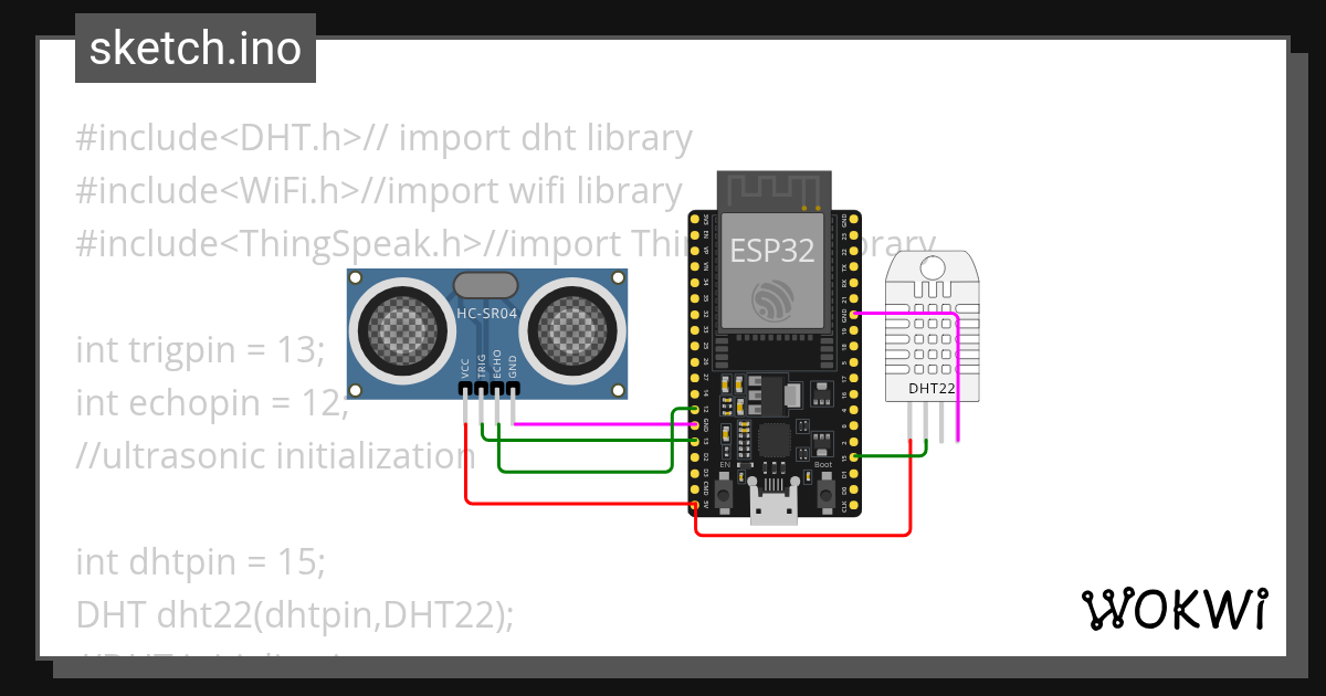 DHT and Ultrasonic 1 - Wokwi ESP32, STM32, Arduino Simulator