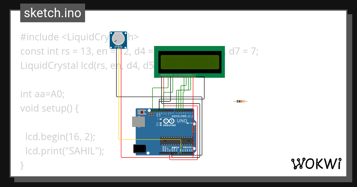 Sahil lcd with potentiometer - Wokwi ESP32, STM32, Arduino Simulator Sahil lcd with potentiometer - Wokwi ESP32, STM32, Arduino Simulator