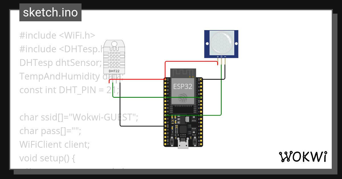 WIFI with dht22 and pir - Wokwi ESP32, STM32, Arduino Simulator