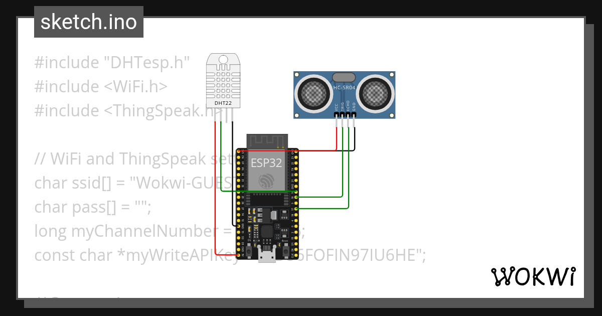 ultrasonic with dht22 - Wokwi ESP32, STM32, Arduino Simulator