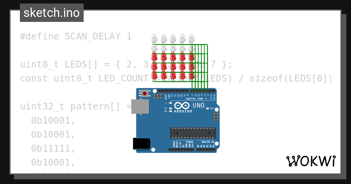 Charlieplex 5x5 Scrollable Wokwi Esp32 Stm32 Arduino Simulator 0832