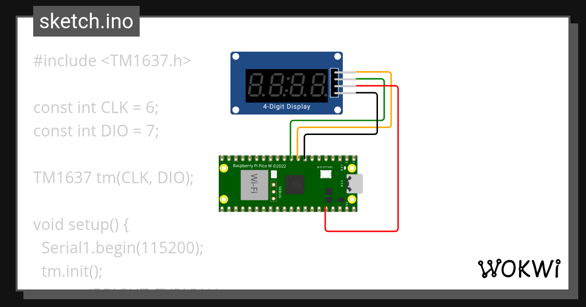 PiPicoW_TM1637 - Wokwi ESP32, STM32, Arduino Simulator