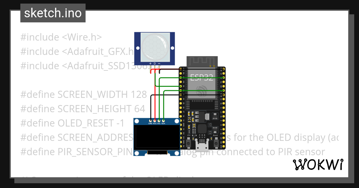Use Oled Display With Esp32 To Print Pir Analog Sensing Readings Wokwi Esp32 Stm32 Arduino 