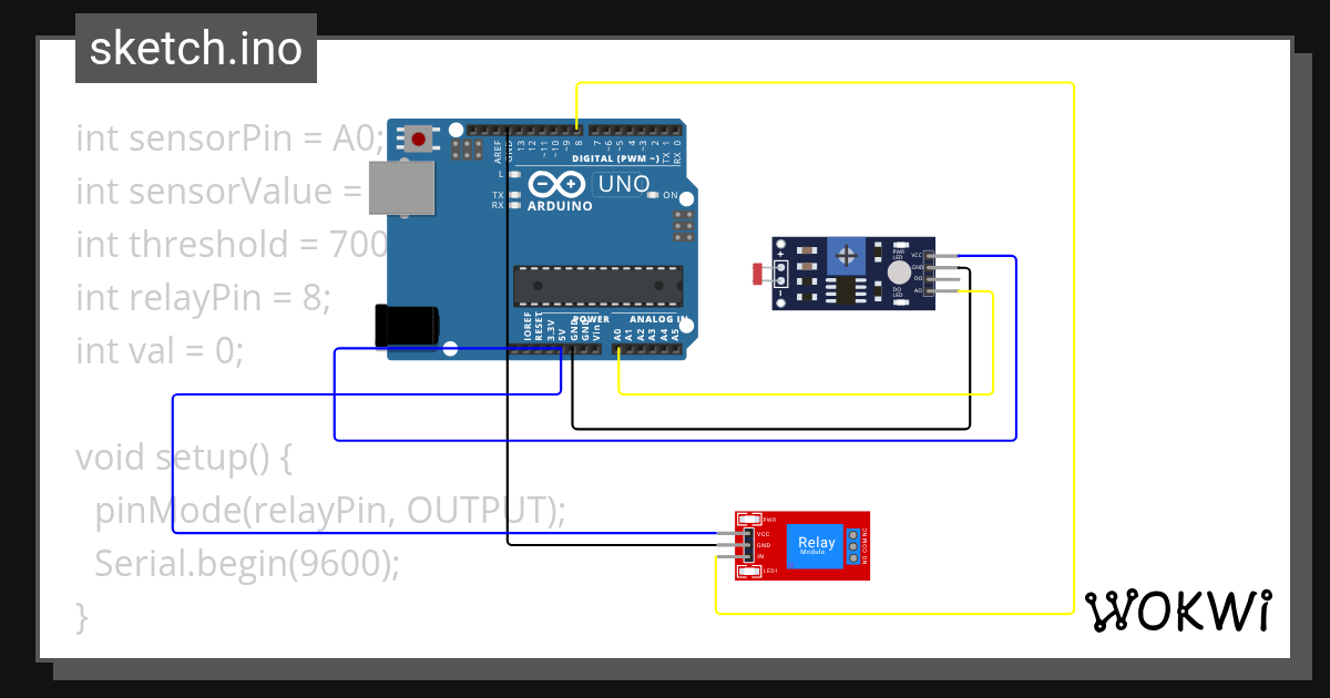 Controlling Relay State using ldr sensor - Wokwi ESP32, STM32, Arduino Simulator