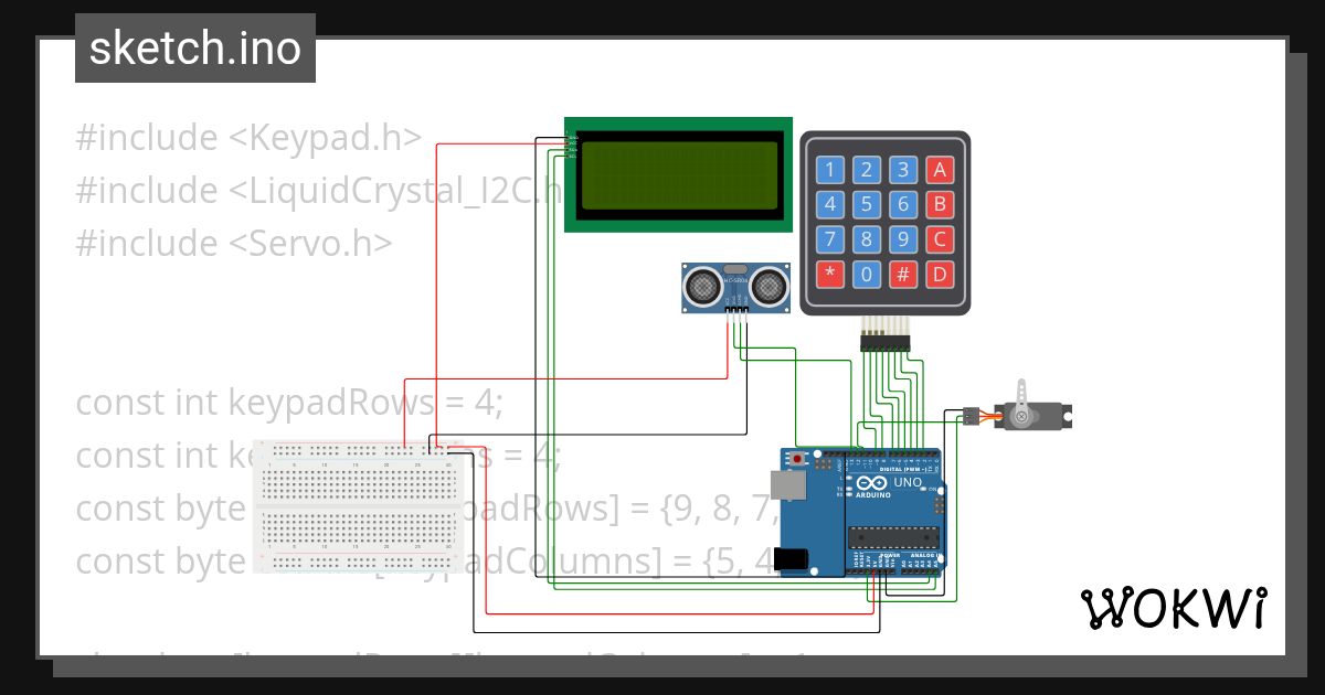 keypad uktrasonic - Wokwi ESP32, STM32, Arduino Simulator