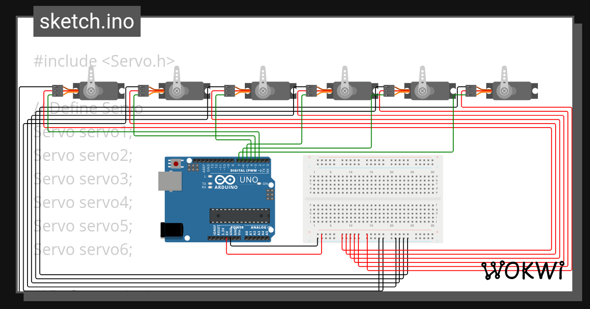 Tugas Robotika 6 Servo - Wokwi ESP32, STM32, Arduino Simulator