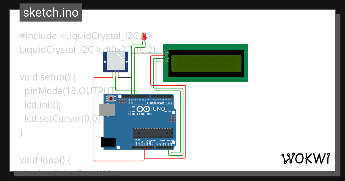 pir lcd - Wokwi ESP32, STM32, Arduino Simulator