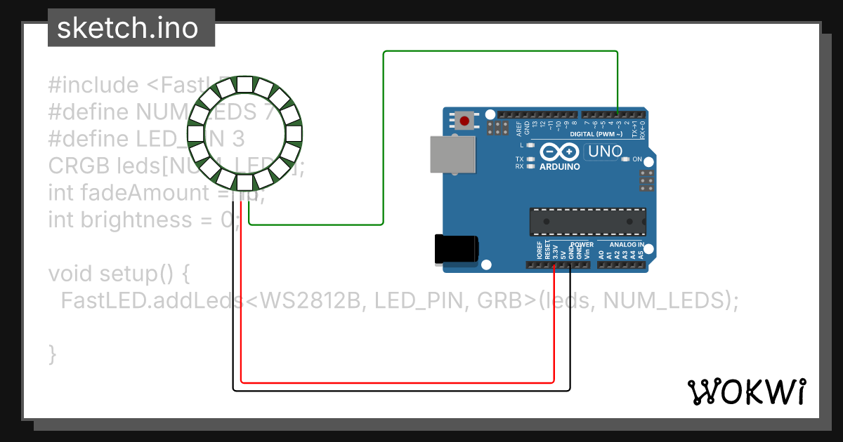Fade in-out 7 leds - Wokwi ESP32, STM32, Arduino Simulator