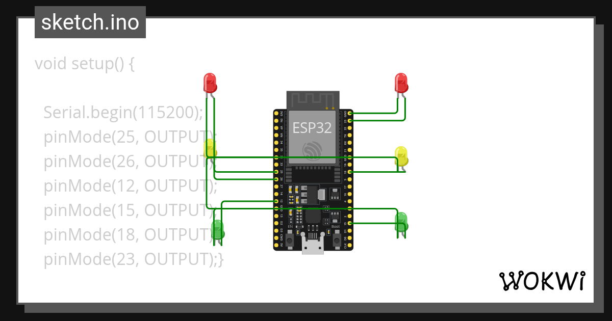 three traffic lights Copy - Wokwi ESP32, STM32, Arduino Simulator