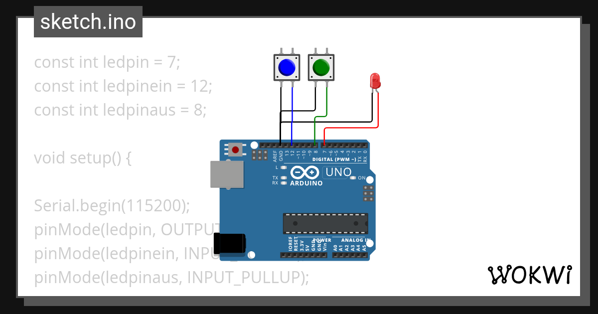 LED leuchten mit 2 Taster - Wokwi ESP32, STM32, Arduino Simulator