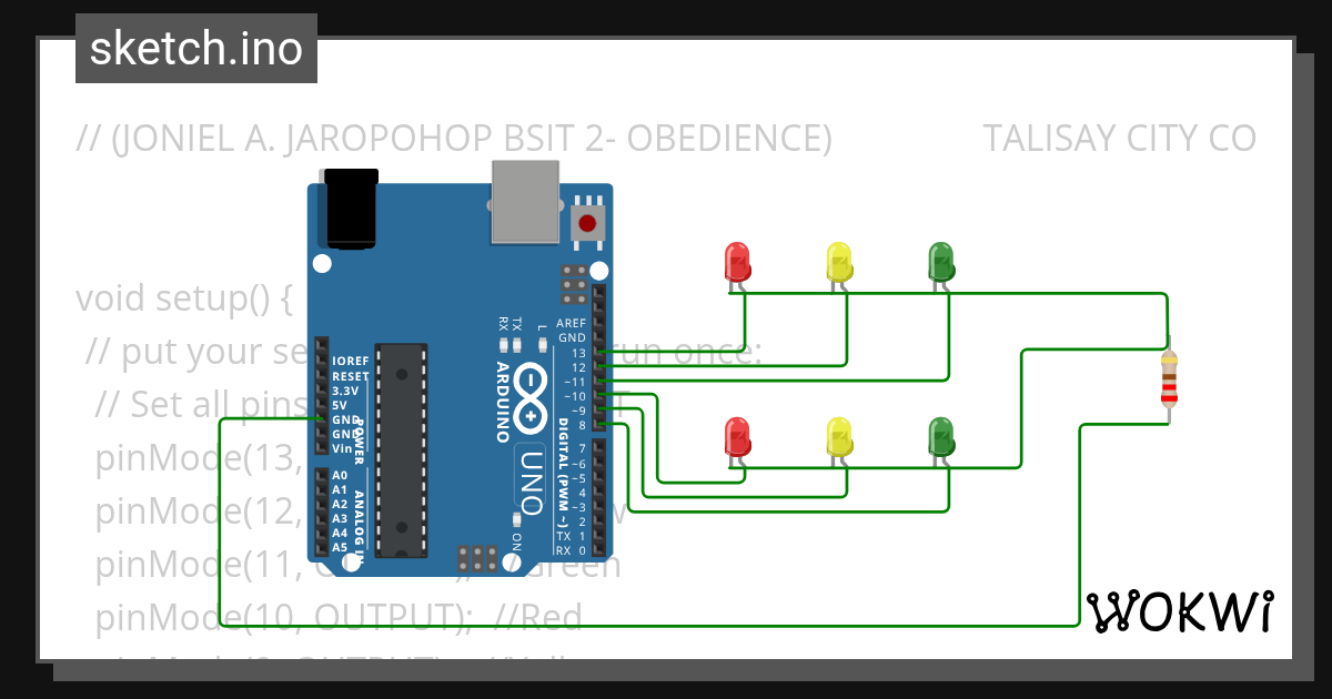 Joniel A. Jaropohop Arduino 2 Way traffic lights - Wokwi ESP32, STM32, Arduino Simulator