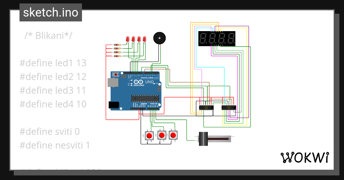 04 - Blikání 4x led define čas - Wokwi ESP32, STM32, Arduino Simulator