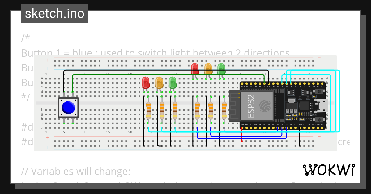 verkeerslicht_1knop - Wokwi ESP32, STM32, Arduino Simulator