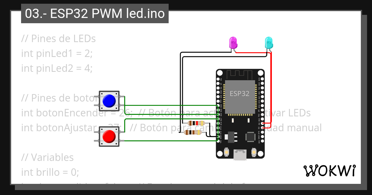Practica 5 2 leds - Wokwi ESP32, STM32, Arduino Simulator