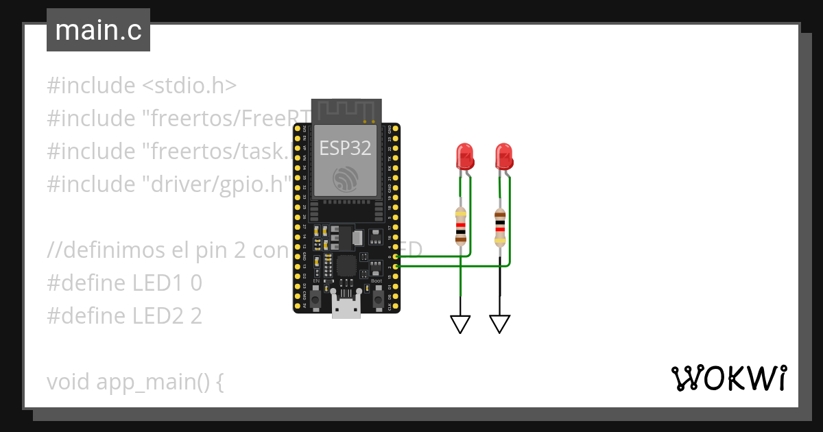 Control de 2 LEDs - Wokwi ESP32, STM32, Arduino Simulator