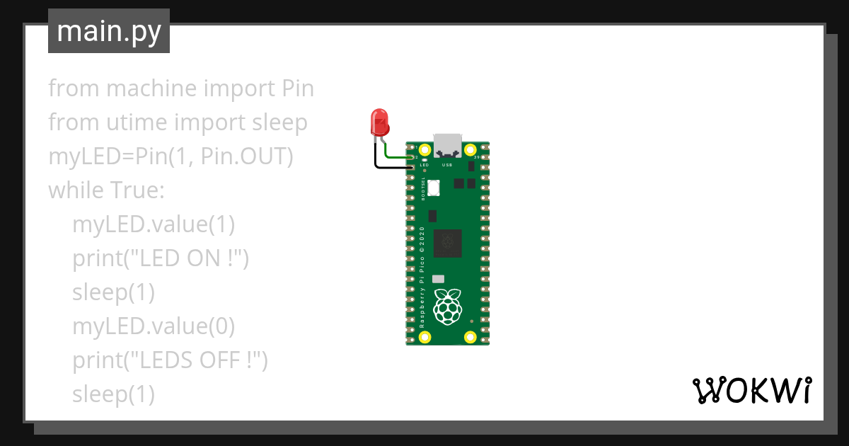 Led Blinking Using Microphython For Raspberry Pi Oico Board Wokwi Esp32 Stm32 Arduino Simulator