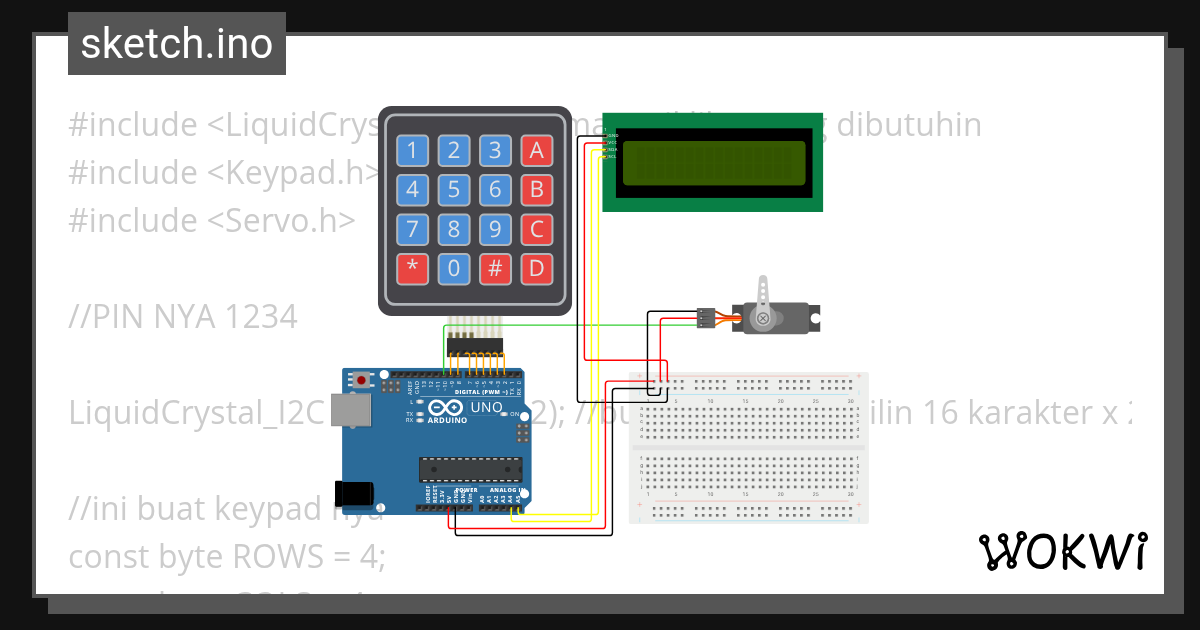 Arduino Keamanan Pintu Password - Wokwi ESP32, STM32, Arduino Simulator