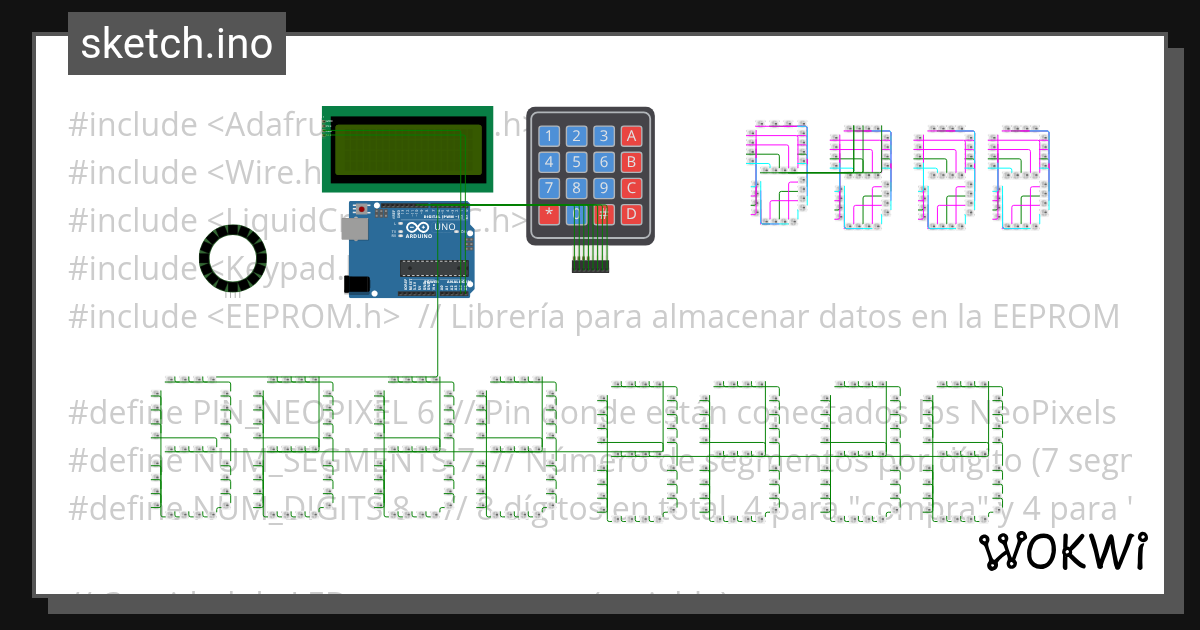 adafruit ws2811 SEGMENT 8 digitos amulables - Wokwi ESP32, STM32 ...