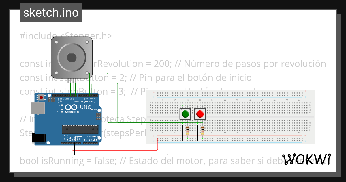 Motor paso a paso con botones x 100 Lillian Leroux - Wokwi ESP32, STM32, Arduino Simulator
