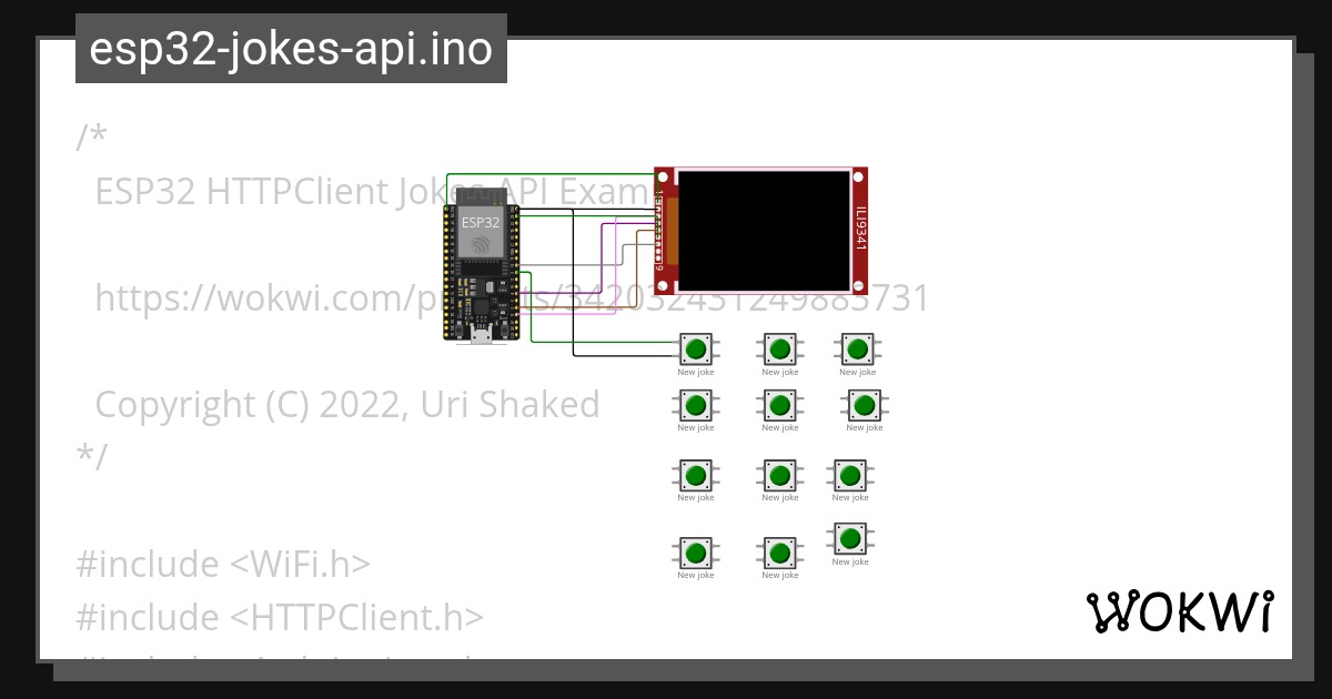 esp32-jokes-api.ino Copy - Wokwi ESP32, STM32, Arduino Simulator