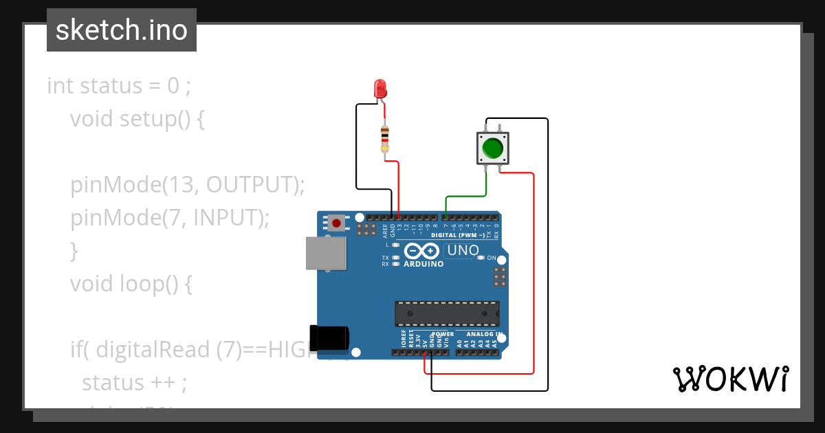 arduino uno led controlled by push button Copy - Wokwi ESP32, STM32, Arduino Simulator