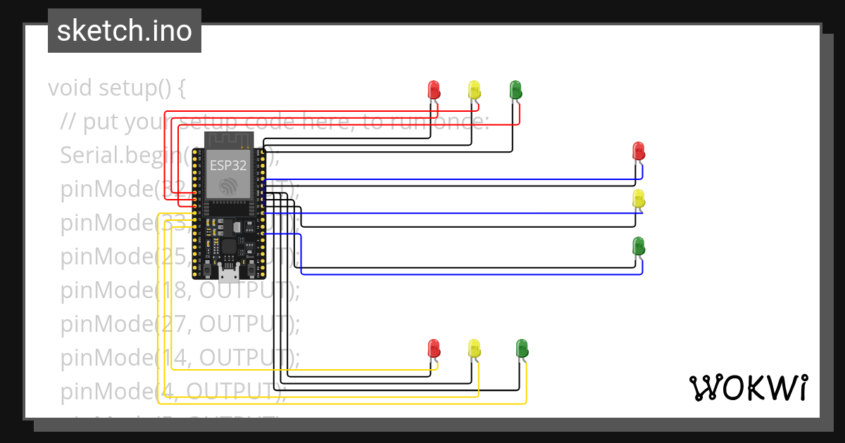 3way traffic signal - Wokwi ESP32, STM32, Arduino Simulator