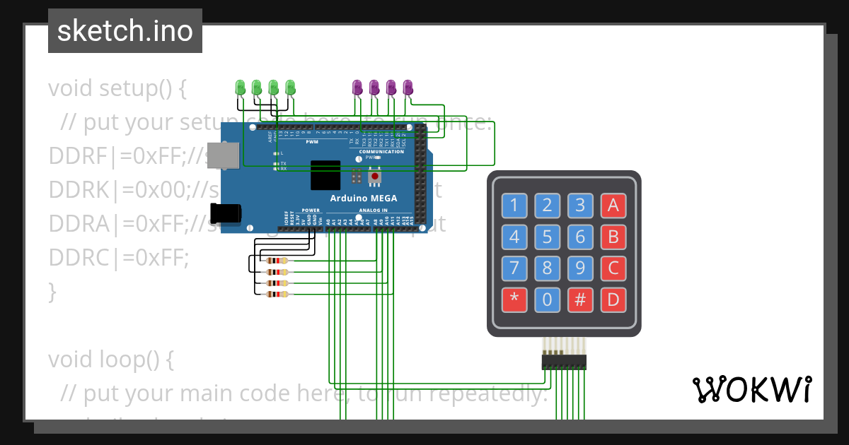 Keypad_Using_LED - Wokwi ESP32, STM32, Arduino Simulator Keypad_Using_LED - Wokwi ESP32, STM32, Arduino Simulator