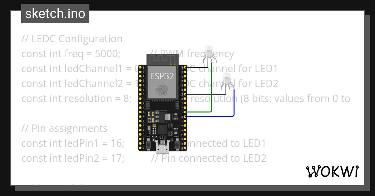 LED PWM LEDC - Wokwi ESP32, STM32, Arduino Simulator