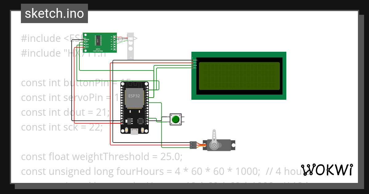 pet feeder weight scale - Wokwi ESP32, STM32, Arduino Simulator