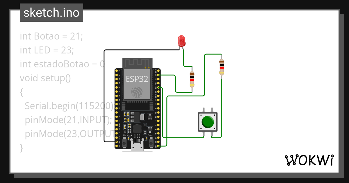 Acender Led Com Botão Wokwi Esp32 Stm32 Arduino Simulator 