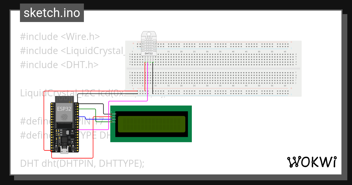 LCD 16x2 Humedad - Wokwi ESP32, STM32, Arduino Simulator