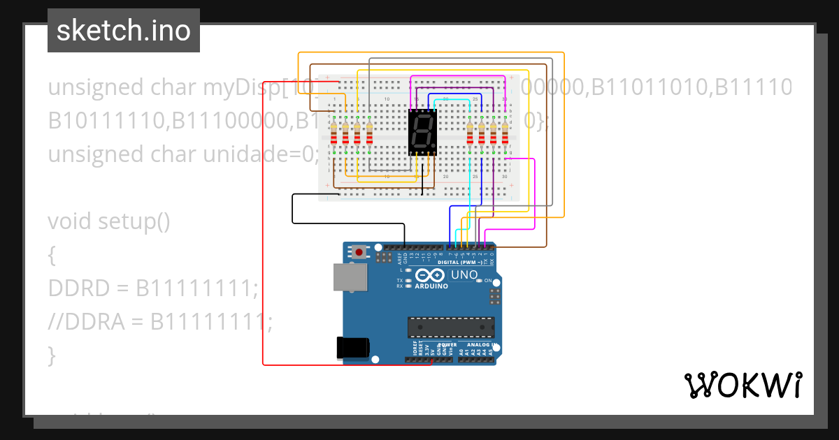 Display 7 segmentos 0 à 9 - alternando entre crescente e decrescente - Wokwi ESP32, STM32 ...