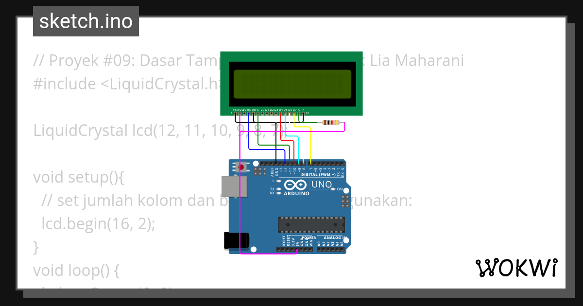 Proyek#9: DasarTampilanLCD_Lia_23_XIIB - Wokwi ESP32, STM32, Arduino ... Proyek#9: DasarTampilanLCD_Lia_23_XIIB - Wokwi ESP32, STM32, Arduino ...