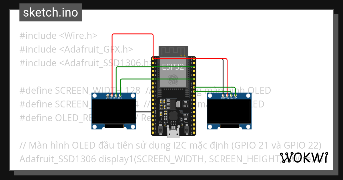 Bài 6: I2C 2 OLED - Wokwi ESP32, STM32, Arduino Simulator