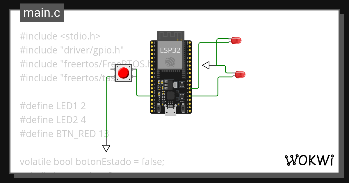 interrupcion de leds - Wokwi ESP32, STM32, Arduino Simulator
