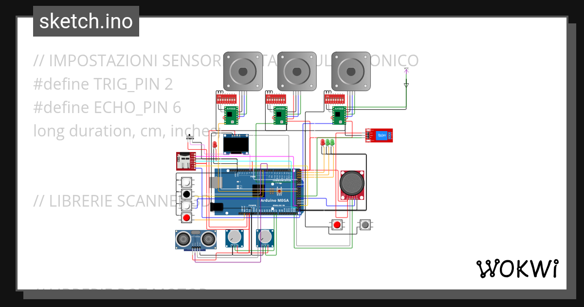 Scanner 3D con Menù Sens - Wokwi ESP32, STM32, Arduino Simulator