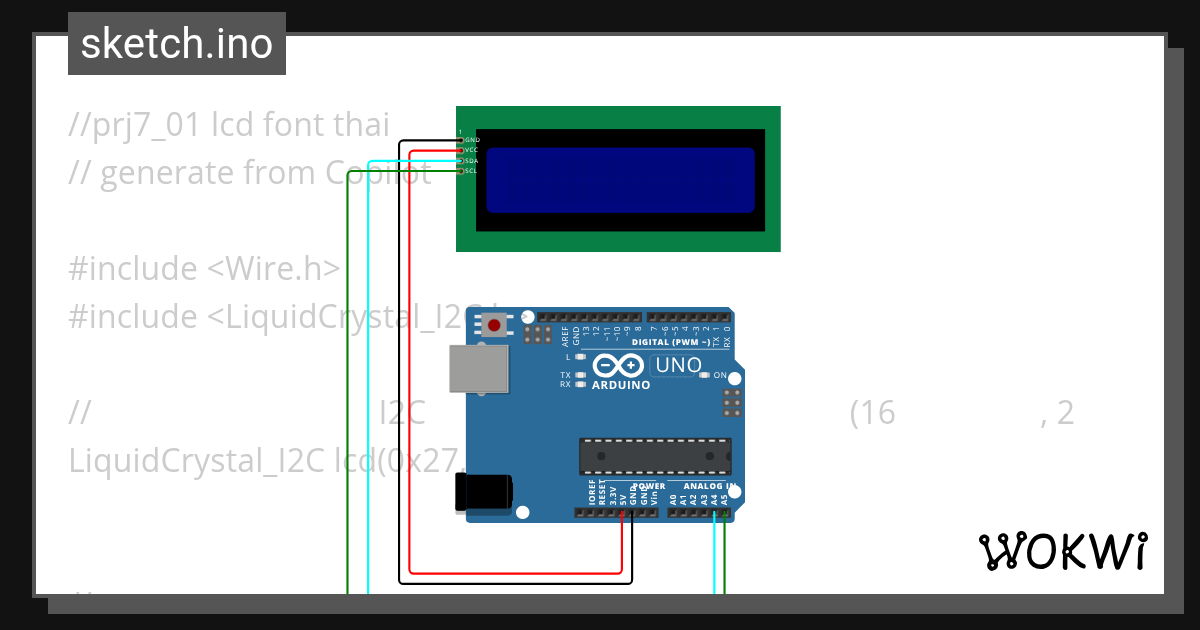 prj7_01 lcd font thai - Wokwi ESP32, STM32, Arduino Simulator