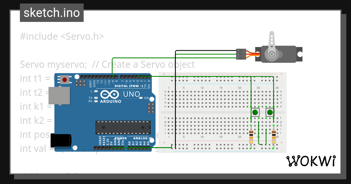 servo met knop les 9 - Wokwi ESP32, STM32, Arduino Simulator