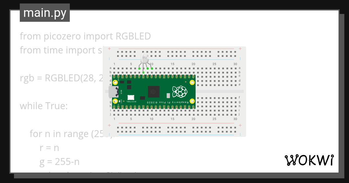 picozero LED RGB fade - Wokwi ESP32, STM32, Arduino Simulator