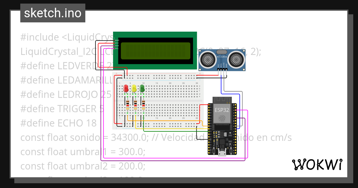ESP32-HCSR04-LCD - Wokwi ESP32, STM32, Arduino Simulator
