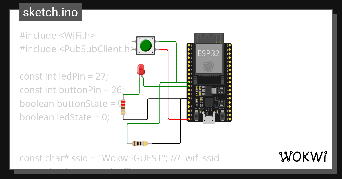 ESP32 LED Botão Wegnology - Wokwi ESP32, STM32, Arduino Simulator