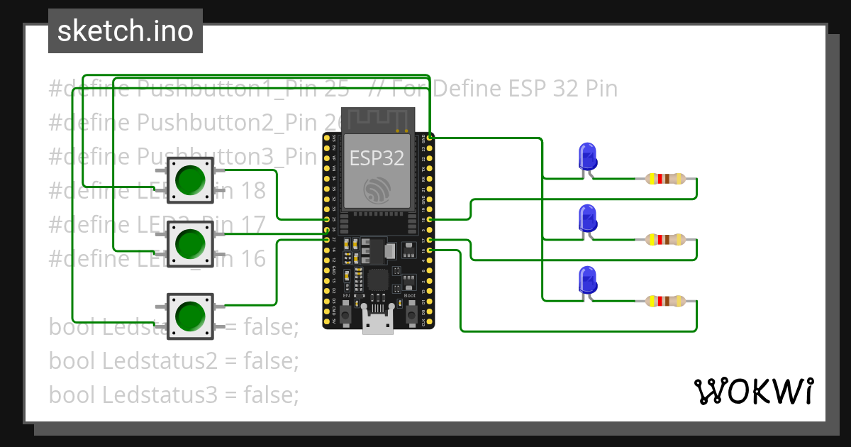 Pushbutton & LED - Wokwi ESP32, STM32, Arduino Simulator