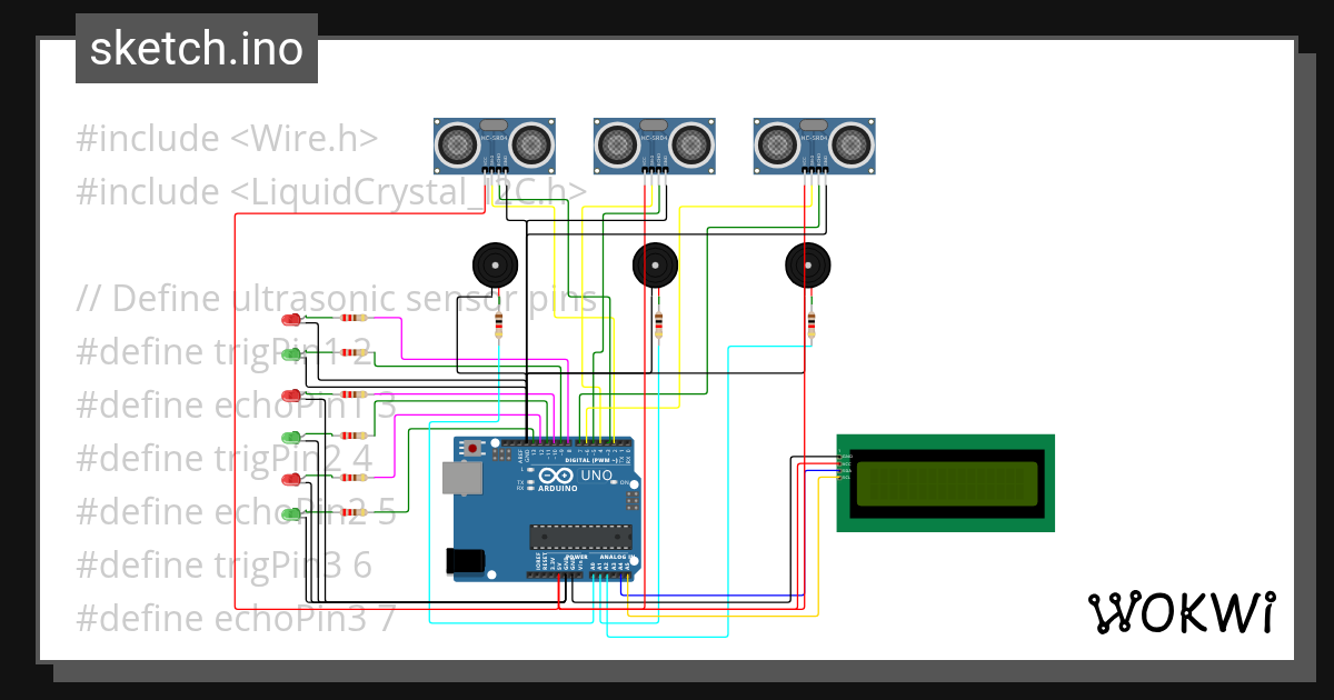 Arduino-Based Roadside Parking Detector System - 3 Sensor Copy - Wokwi ESP32, STM32, Arduino ...