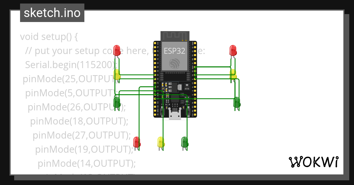 three way traffic lights - Wokwi ESP32, STM32, Arduino Simulator