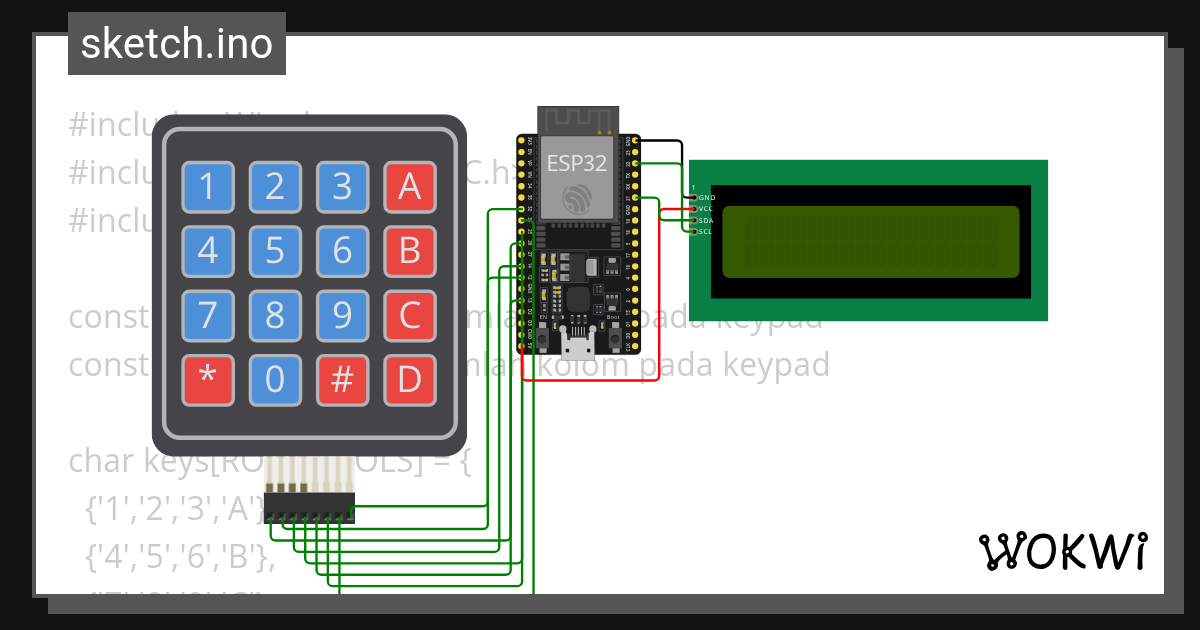 5. Keypad & LCD - Running Text - Wokwi ESP32, STM32, Arduino Simulator