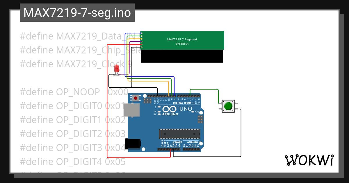 MAX7219-7 Project Push Button - Wokwi ESP32, STM32, Arduino Simulator